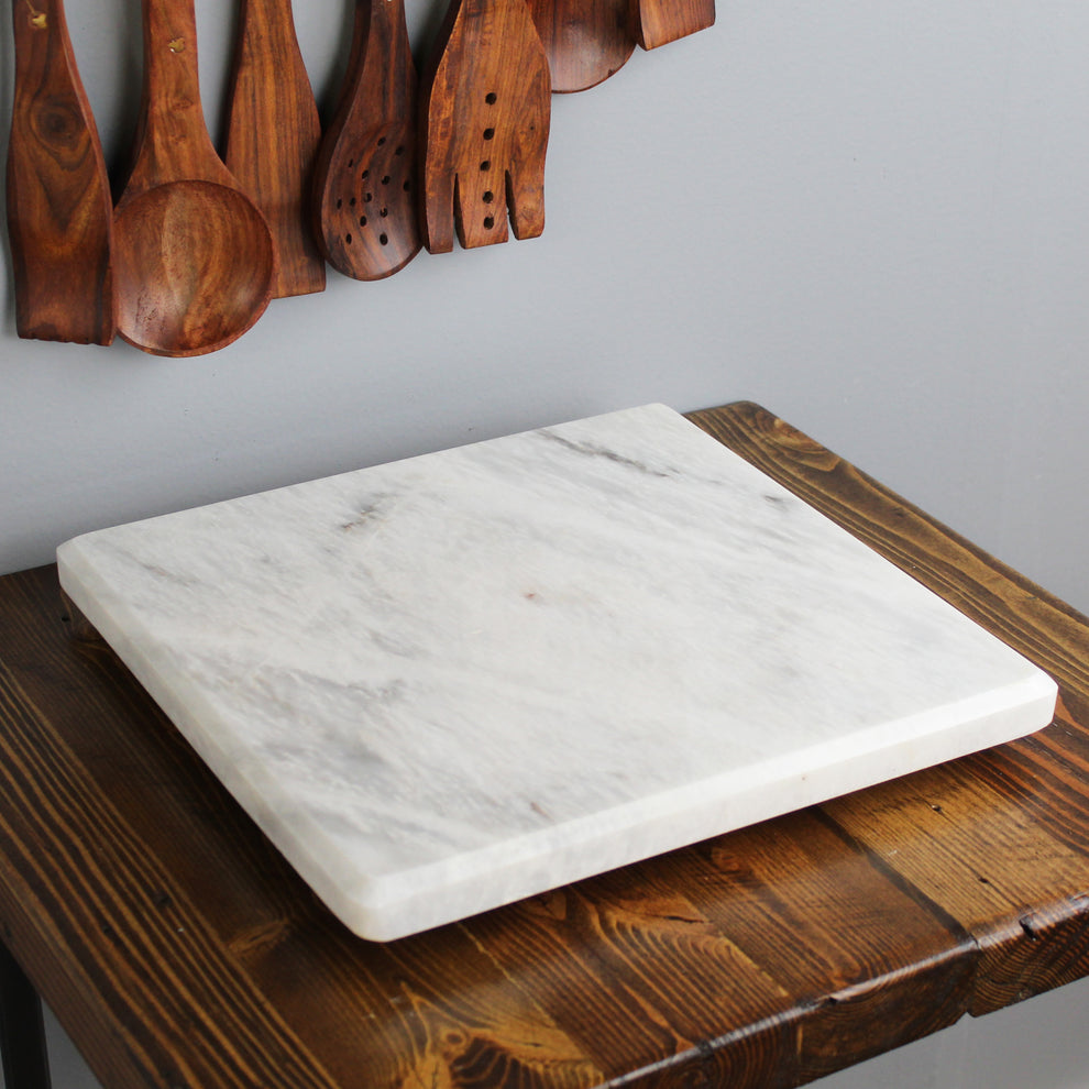 Natural Geo Decorative White Square Marble Kitchen Cutting Board ...