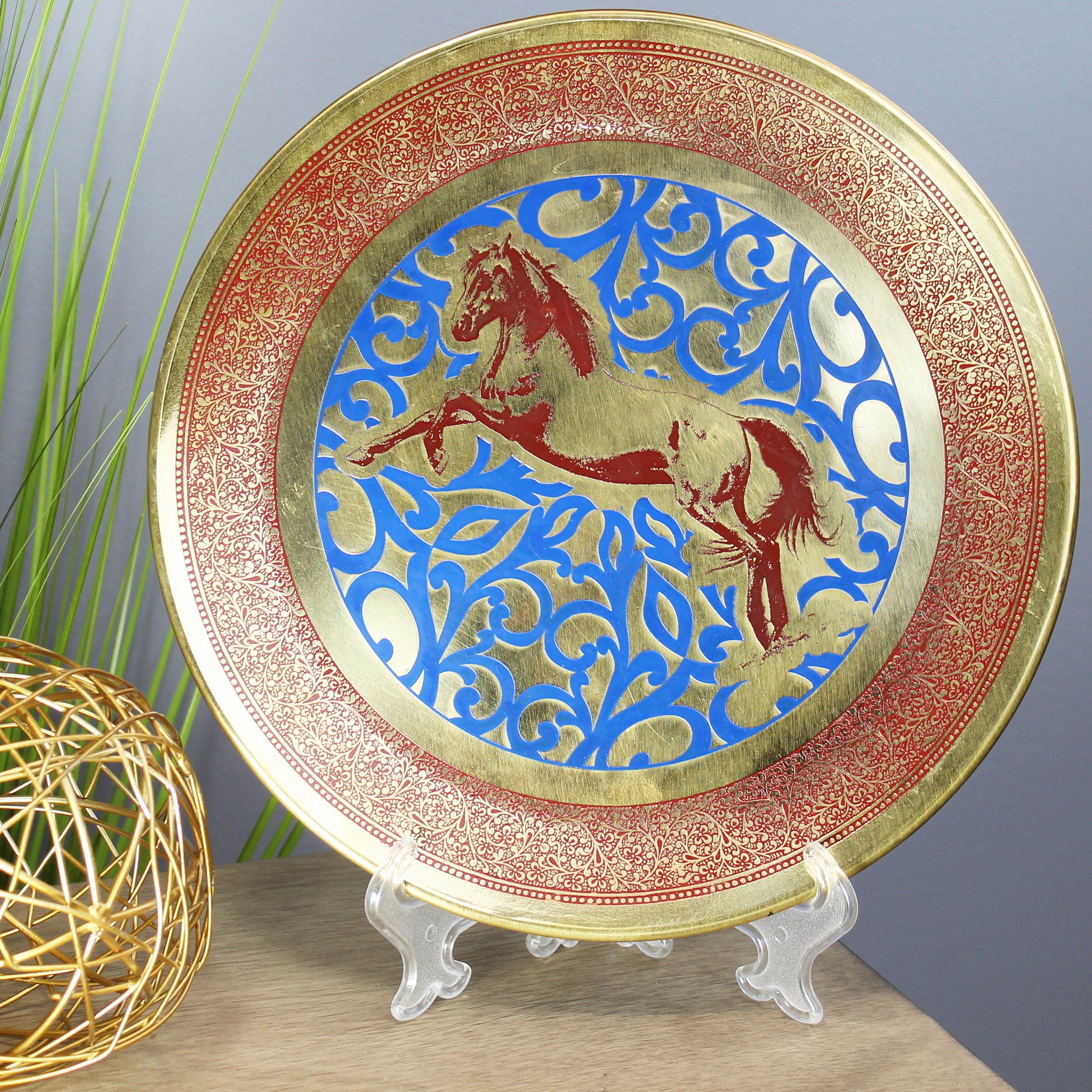 Natural Geo Horse Jumping Decorative Brass Accent Plate – Natural Geo ...