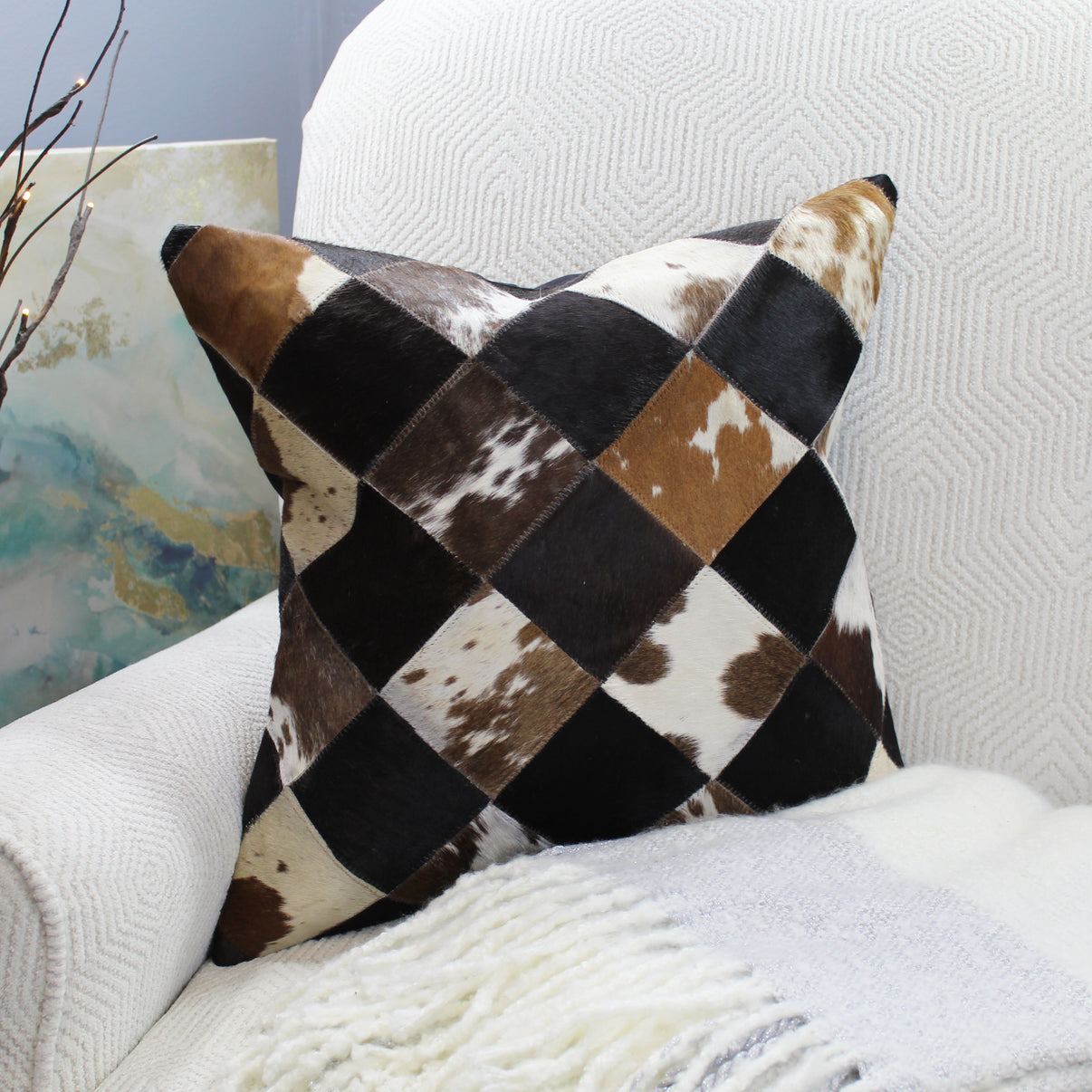 Natural Geo Black/Brown/White Geometric Diamond Throw Pillow – Natural ...