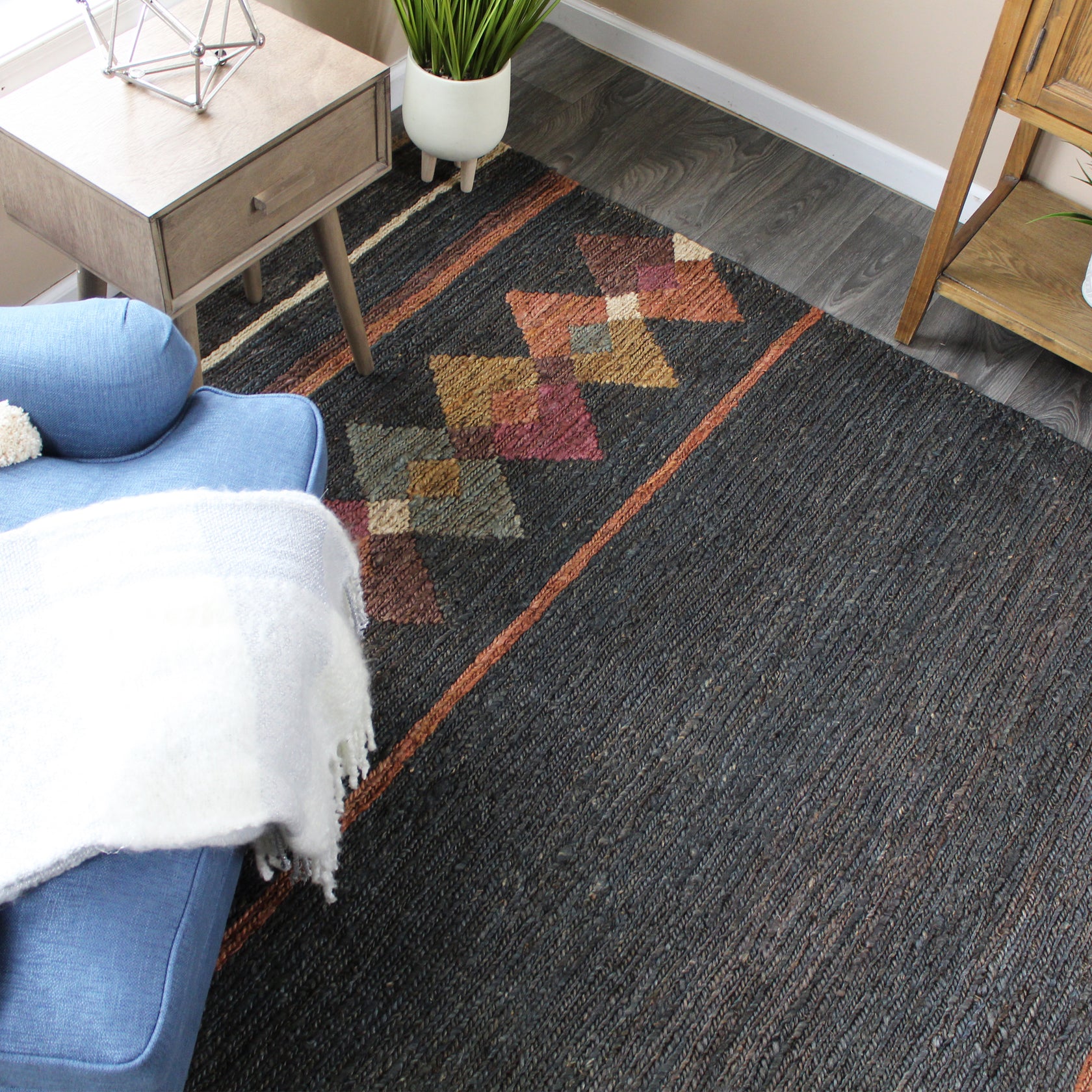 Natural Geo Spontaneous Jute Handwoven Charcoal/Multi Abstract Area Ru ...