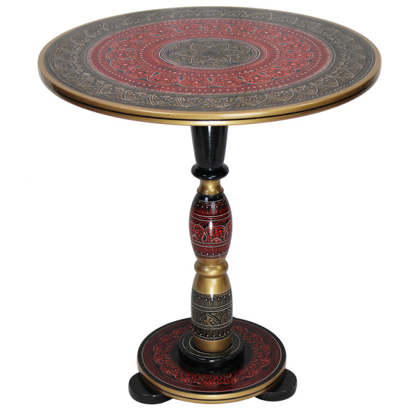 Natural Geo Decorative Rosewood Round Wooden Accent Table Red/Gold/Bla ...
