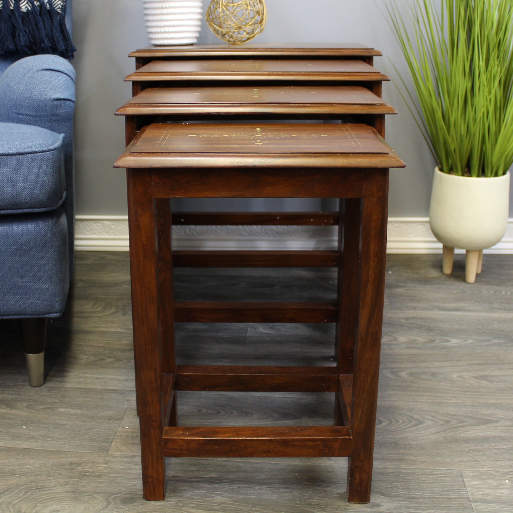 Natural Geo Decorative Rosewood Set of 4 Nesting Tables - Rectangular ...